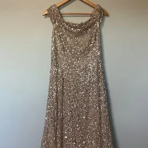 Adrianna Papell | Dresses | Adrianna Papell Gold Sequin Fish Tail Gown ...